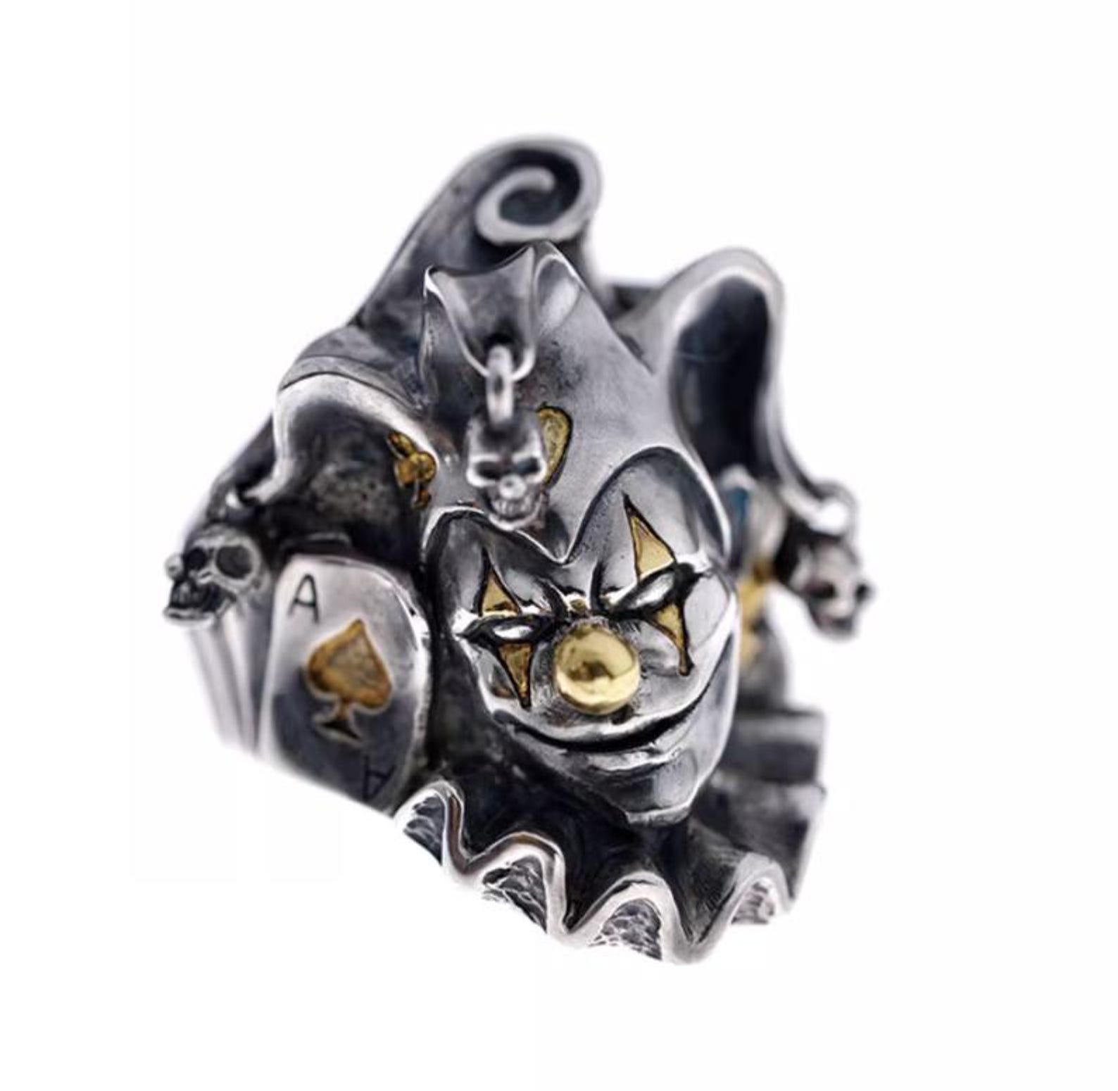 S925 Silver Joker Ring With Skull, Playing Card & Dice Details, Men's ...