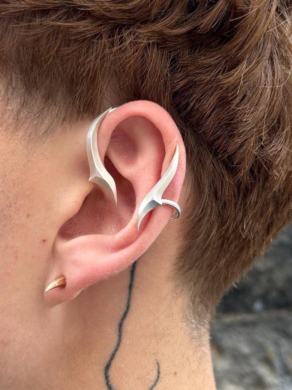 Cyberpunk Claw Ear Cuff, Futuristic S925 Silver Ear Wrap, Non-pierced ...