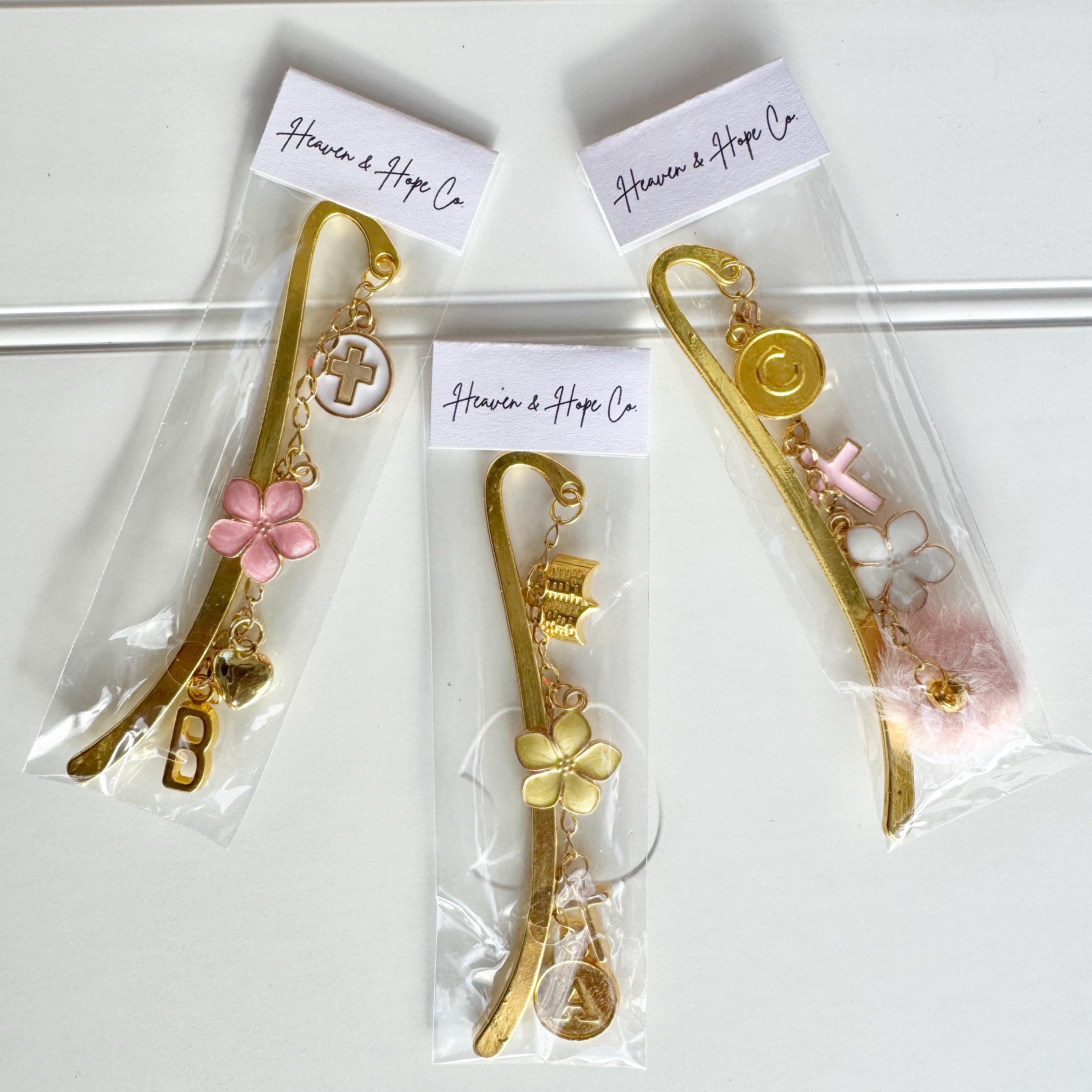 Gold Dangle Chain Bookmark With Charms and Personalized Letter Initial ...