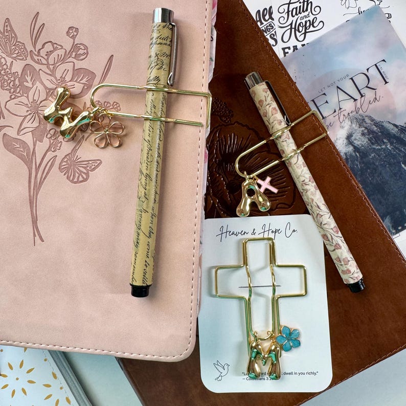Gold Cross Pen Holder With Personalized Letter Initial and Charm | for ...