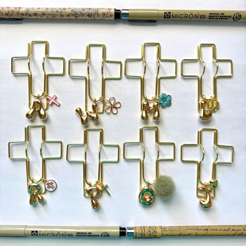 Gold Cross Pen Holder With Personalized Letter Initial and Charm | for ...