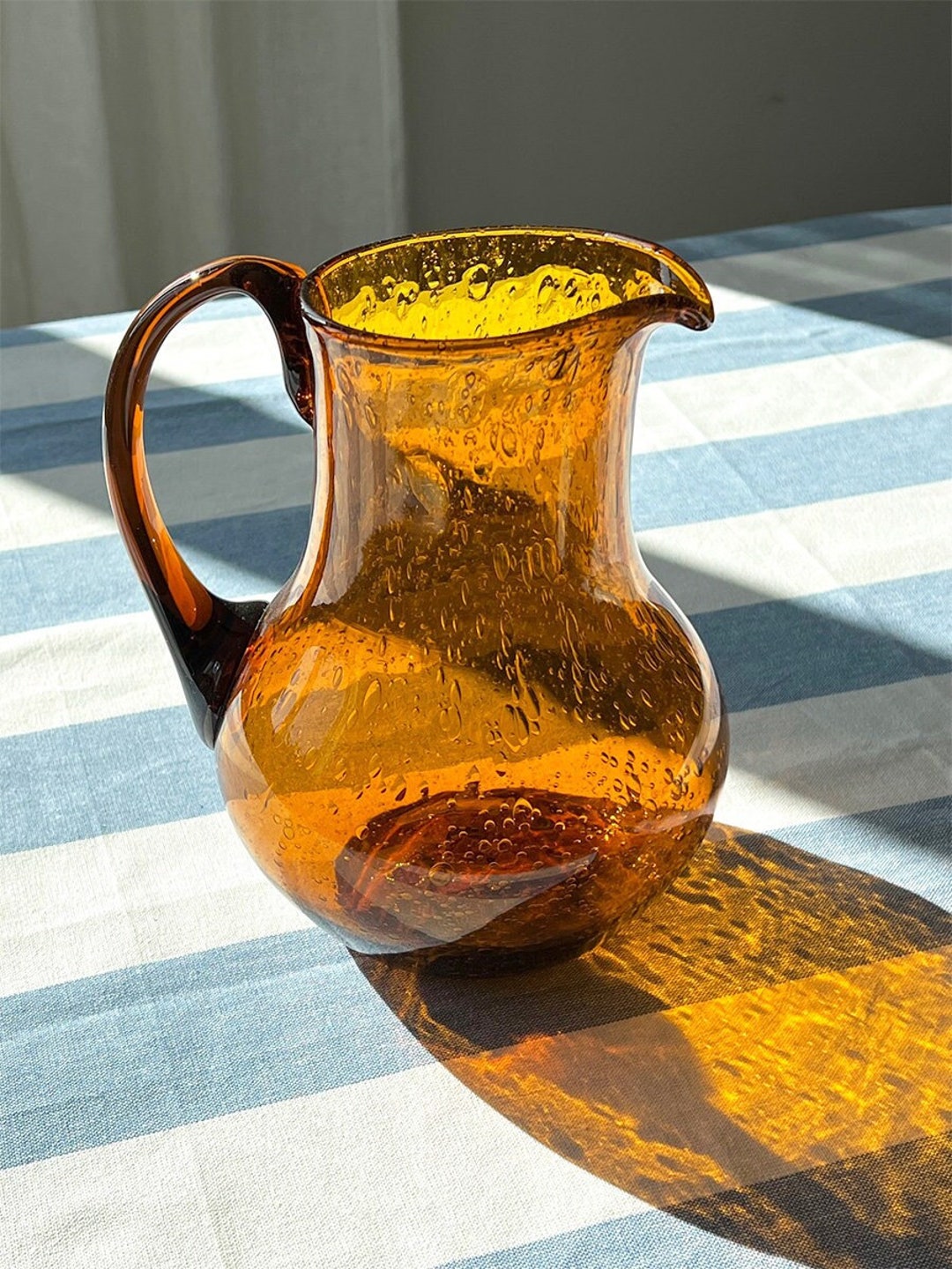 Vintage French Hand Blown Air Bubble Water Jug, Mid Century Biot Style ...