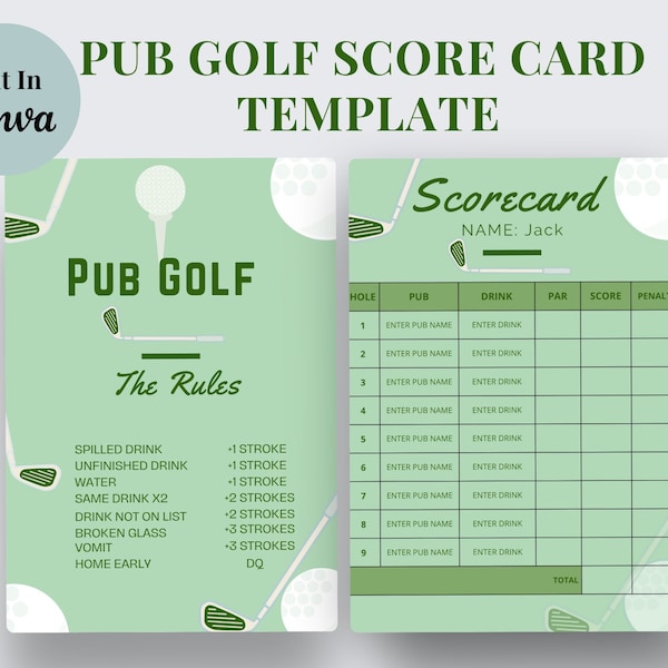 Pub Golf Scorecard Crawl Pub Golf Bachelor Party Games Pub Golf Bar ...