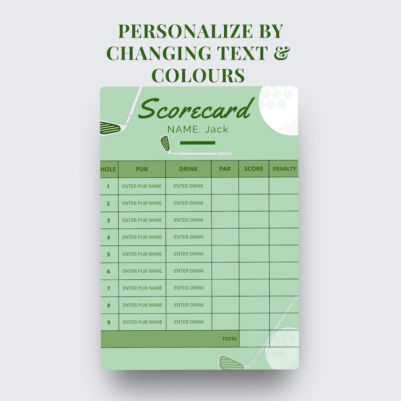 Pub Golf Scorecard Crawl Pub Golf Bachelor Party Games Pub Golf Bar ...