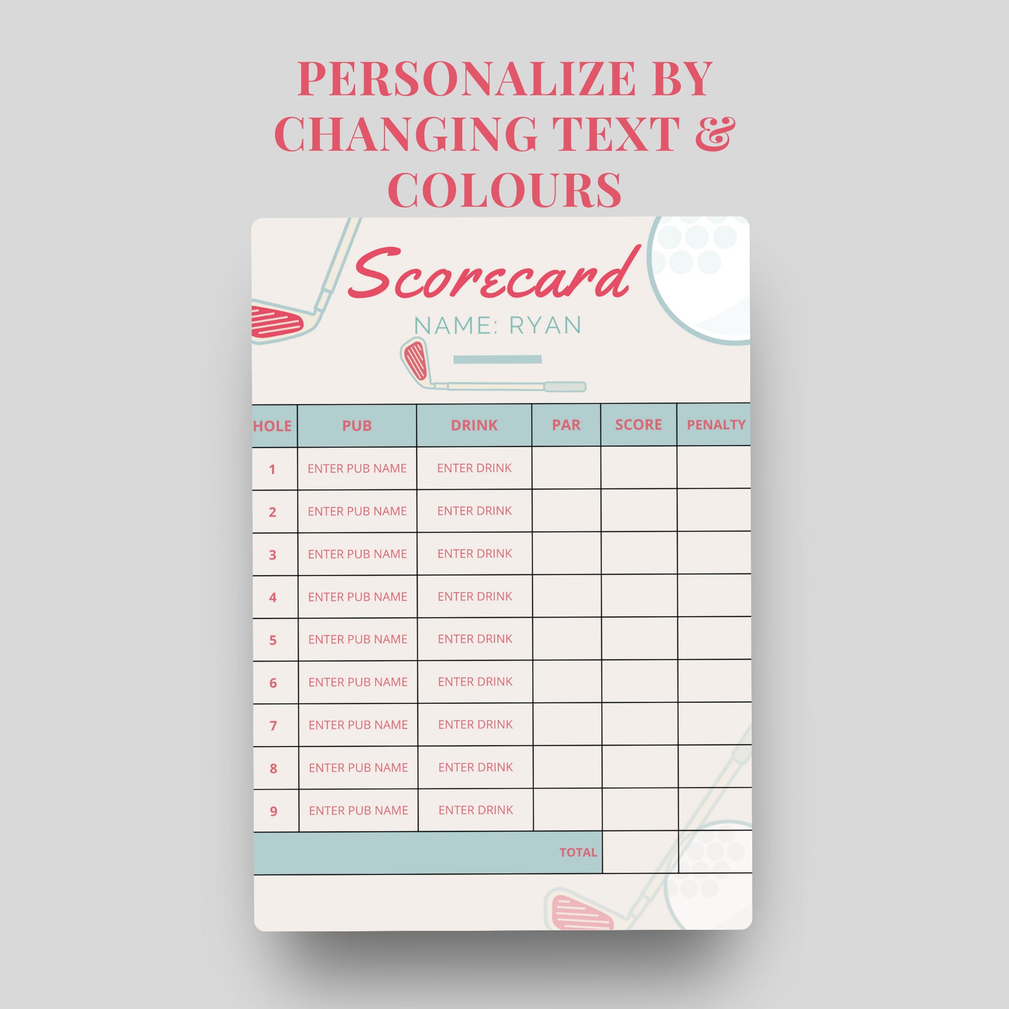 Pub Golf Scorecard Crawl Pub Golf Bachelor Party Games Pub Golf Bar ...