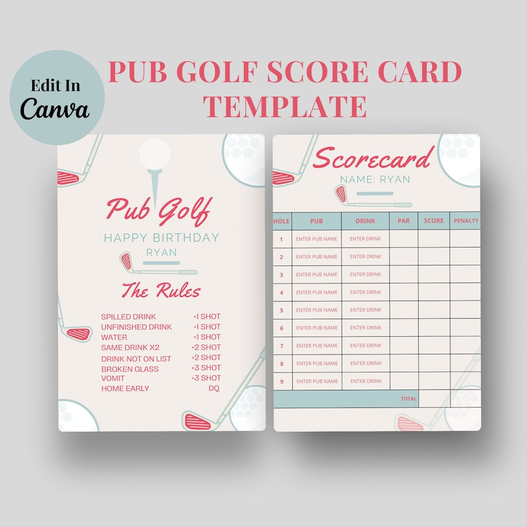 Pub Golf Scorecard Crawl Pub Golf Bachelor Party Games Pub Golf Bar Crawl Template Scorecard Bar ...