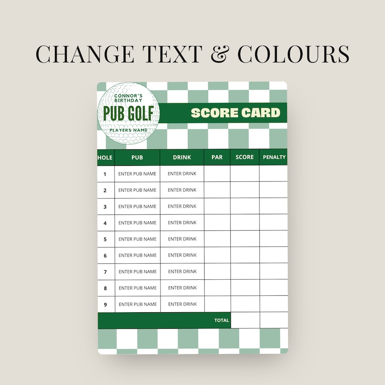 Pub Golf Scorecard Crawl Pub Golf Bachelor Party Games Pub Golf Bar ...