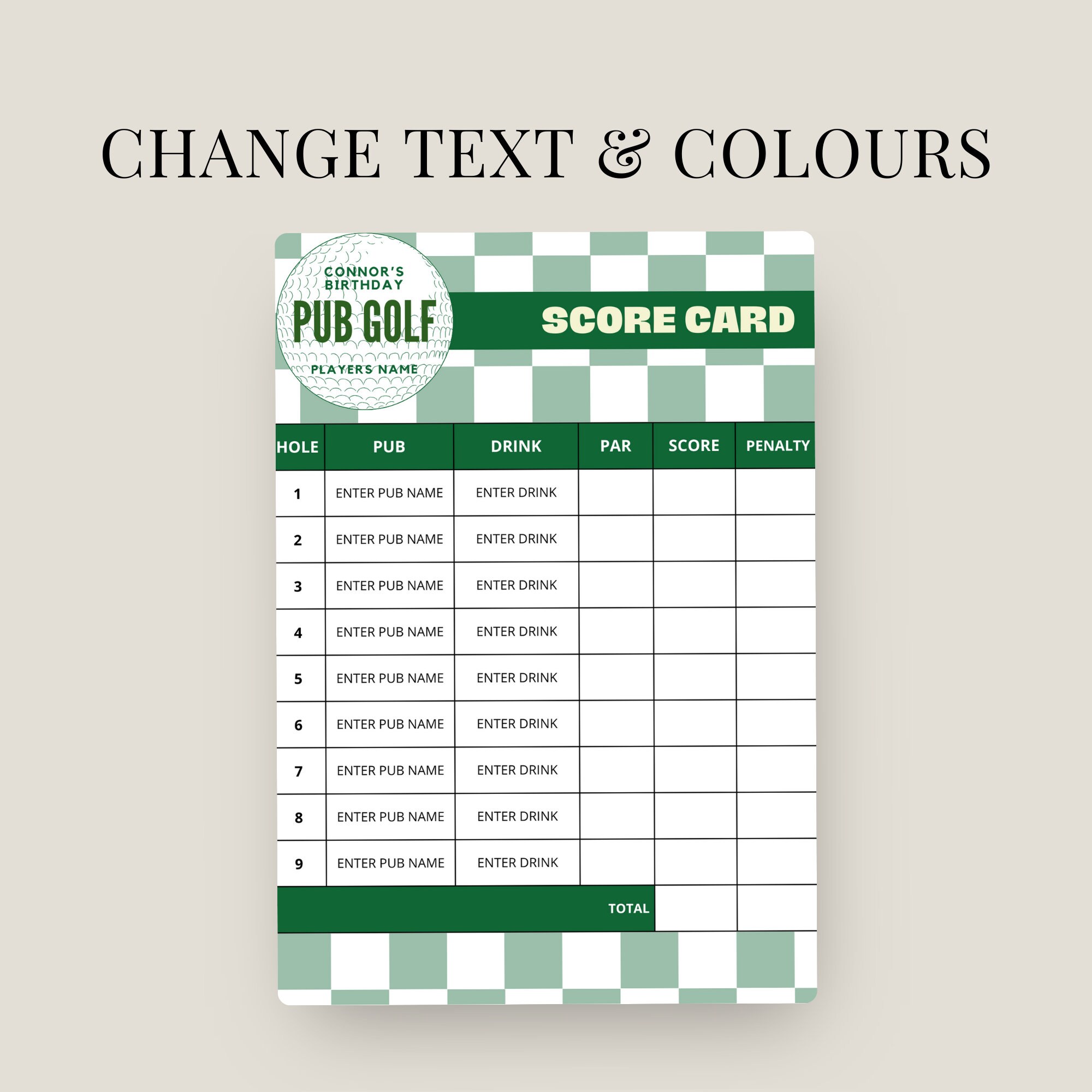 Pub Golf Scorecard Crawl Pub Golf Bachelor Party Games Pub Golf Bar ...
