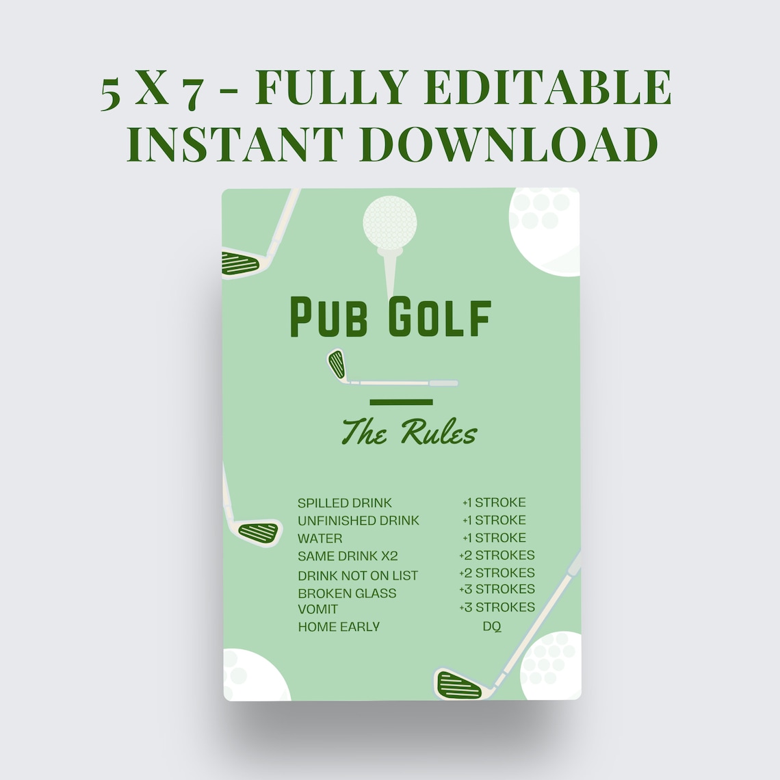 Pub Golf Scorecard Crawl Pub Golf Bachelor Party Games Pub Golf Bar ...