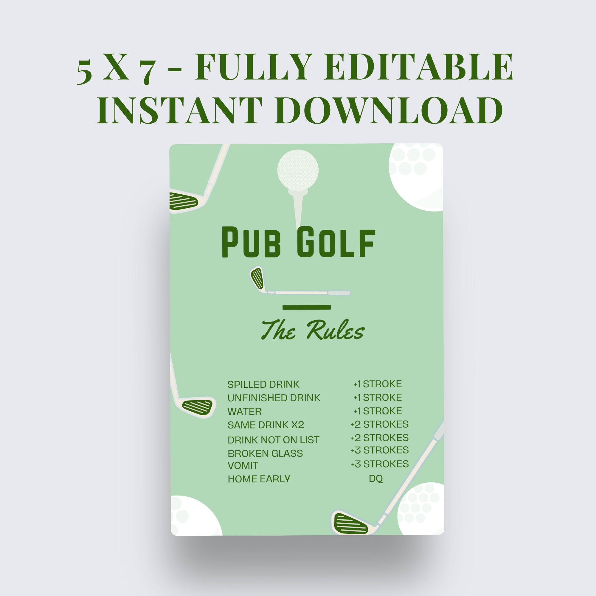Pub Golf Scorecard Crawl Pub Golf Bachelor Party Games Pub Golf Bar ...