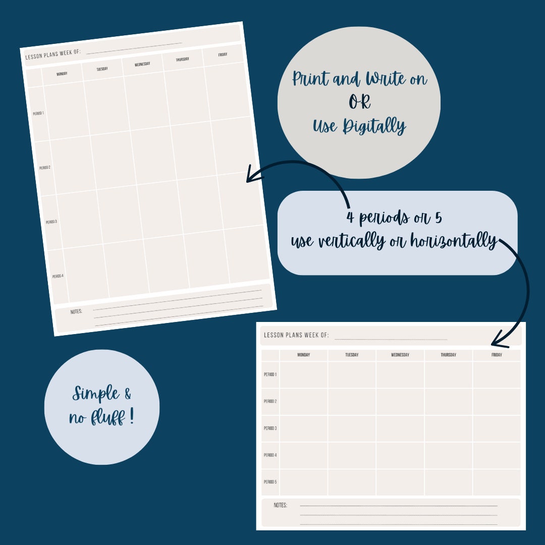 Lesson Planner Teacher Weekly Printable Lesson Planner Highschool ...