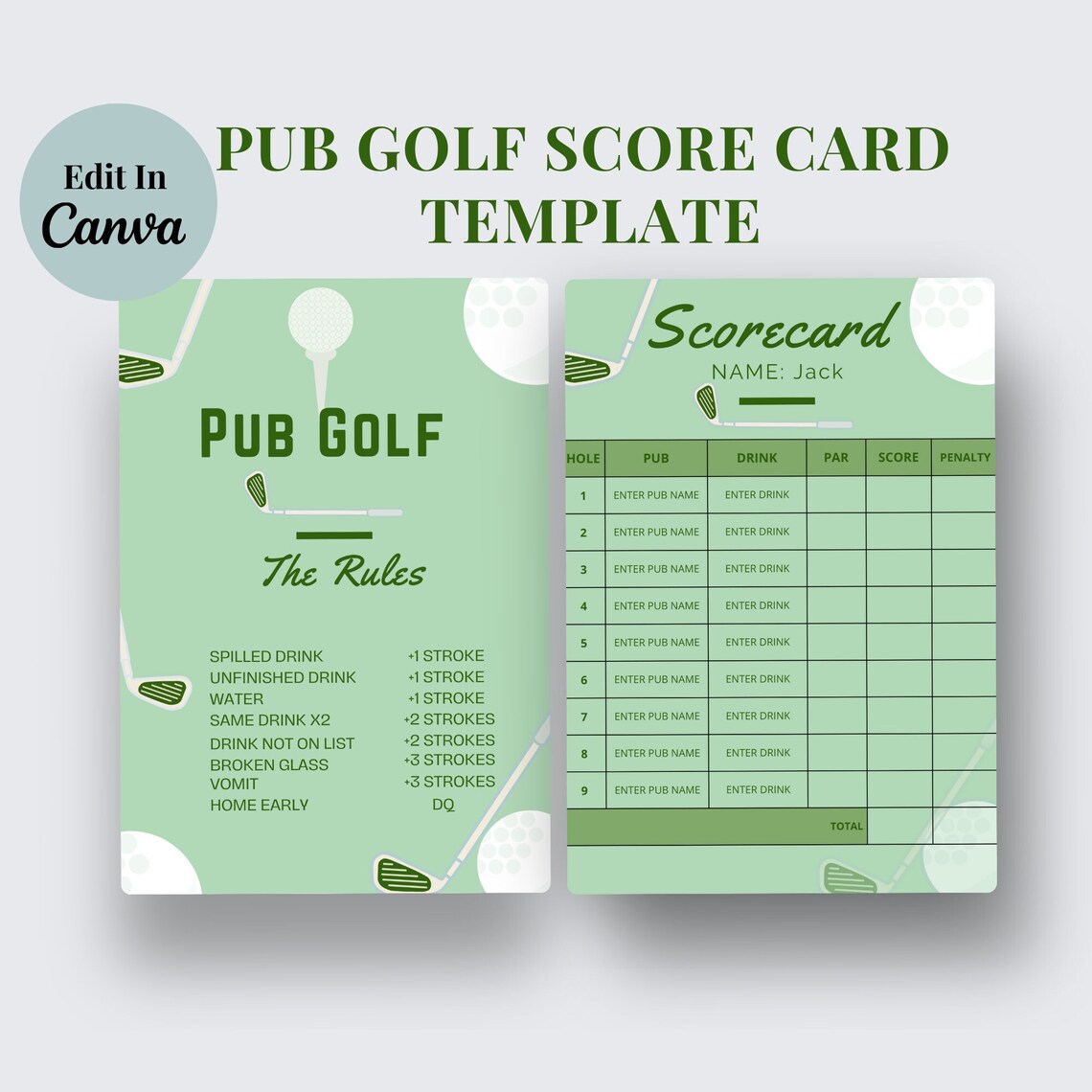 Pub Golf Scorecard Crawl Pub Golf Bachelor Party Games Pub Golf Bar ...