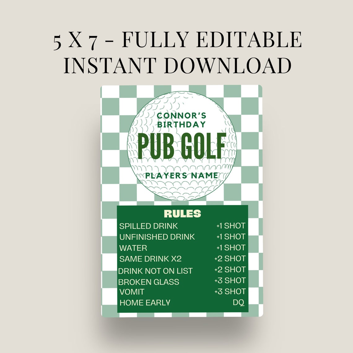 Pub Golf Scorecard Crawl Pub Golf Bachelor Party Games Pub Golf Bar ...