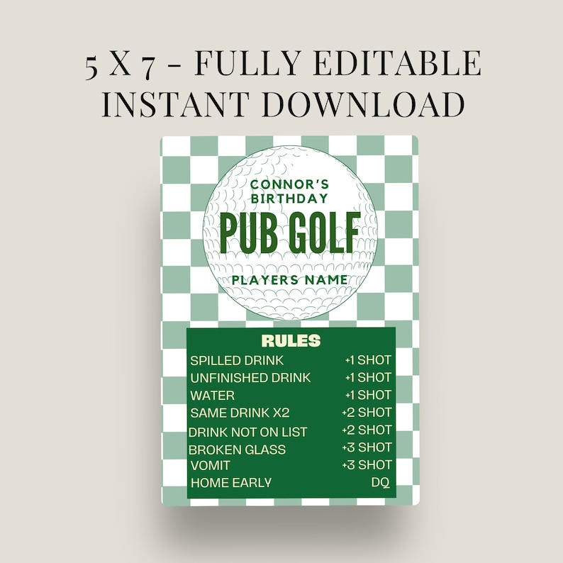 Pub Golf Scorecard Crawl Pub Golf Bachelor Party Games Pub Golf Bar ...