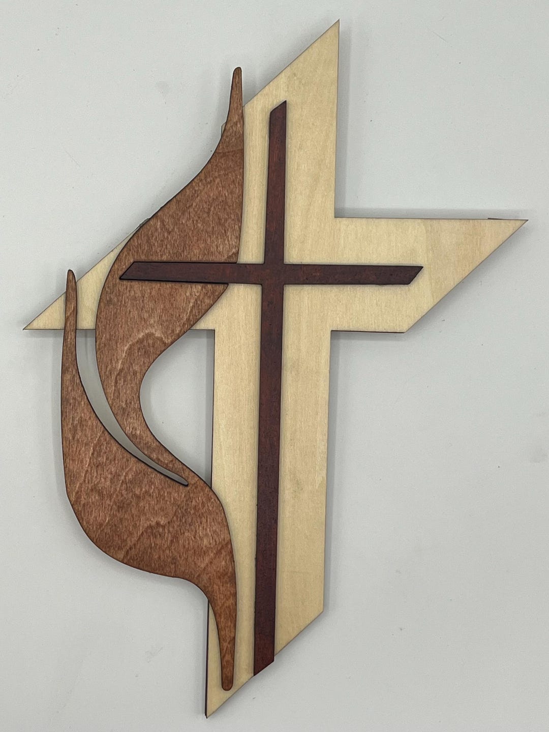 Methodist Style Cross With Flame - Beautiful Multi Layer Laser Carved ...