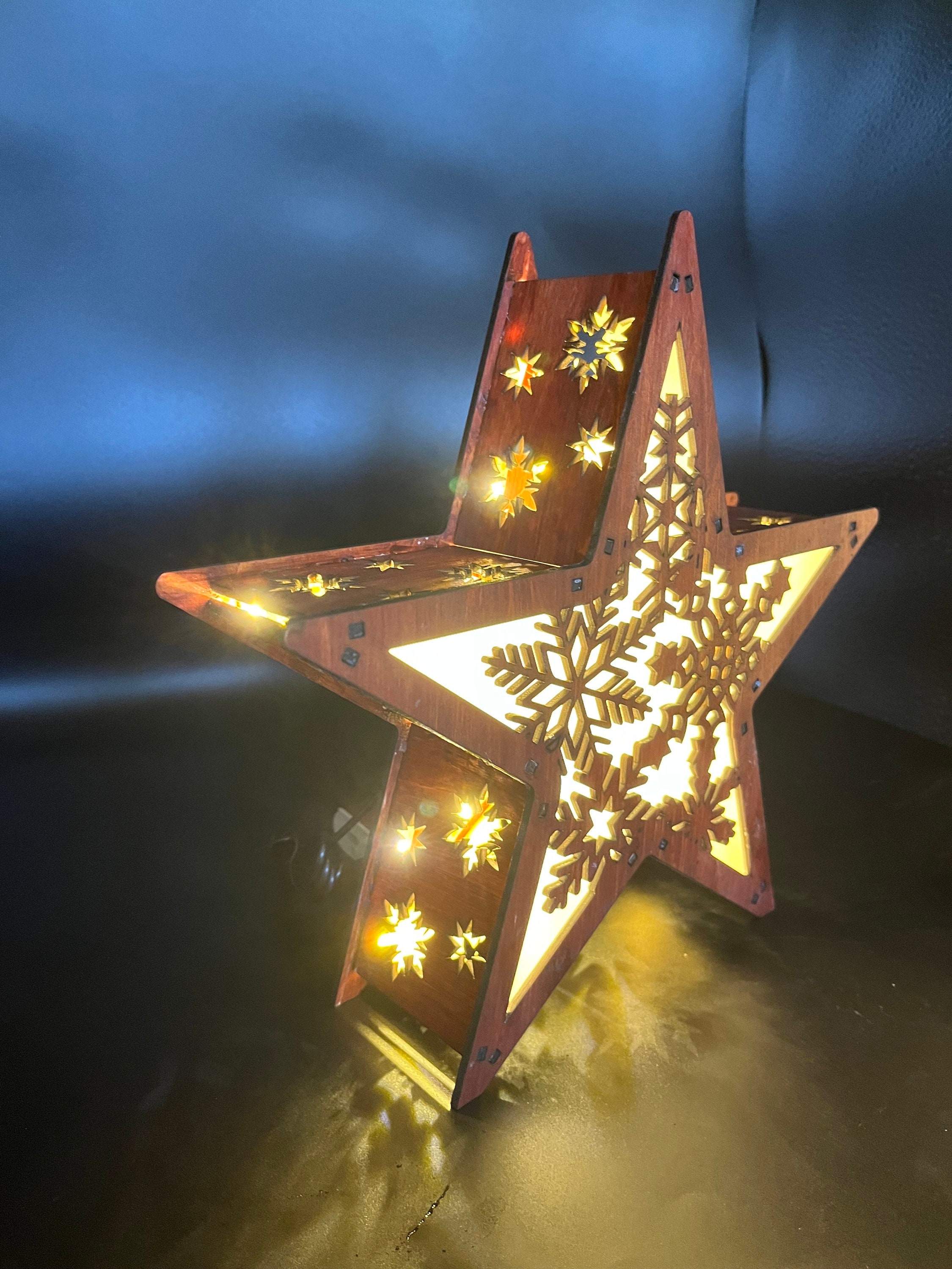 Handcrafted Laser Cut LED Star Lamp With Snowflakes Perfect Decor for ...