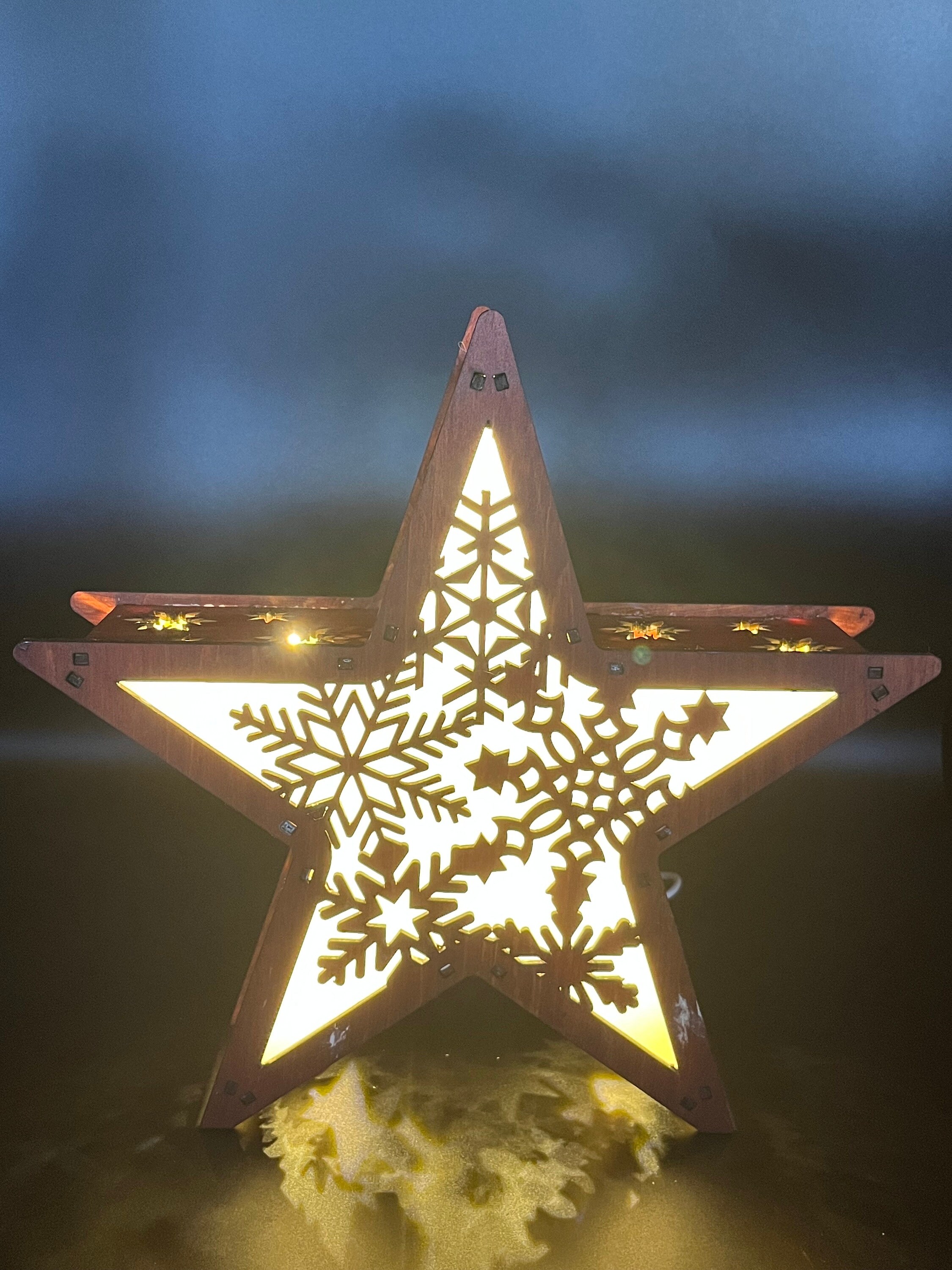 Handcrafted Laser Cut LED Star Lamp With Snowflakes Perfect Decor for ...