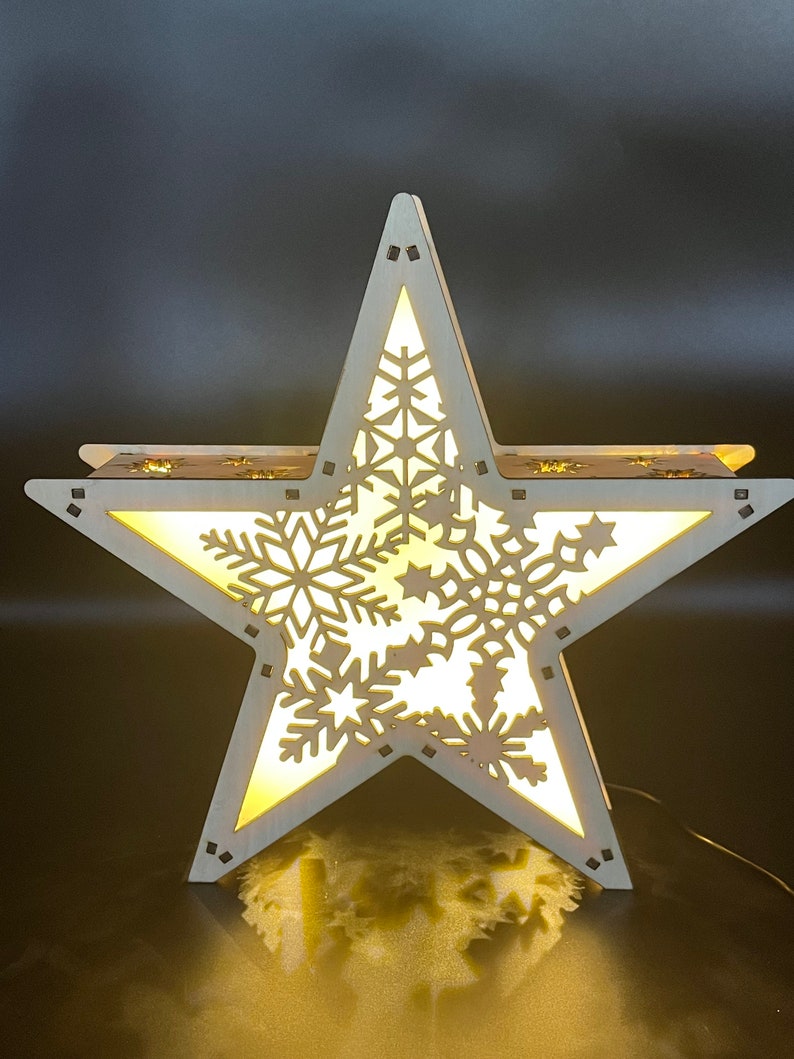 Handcrafted Laser Cut LED Star Lamp With Snowflakes Perfect Decor for ...