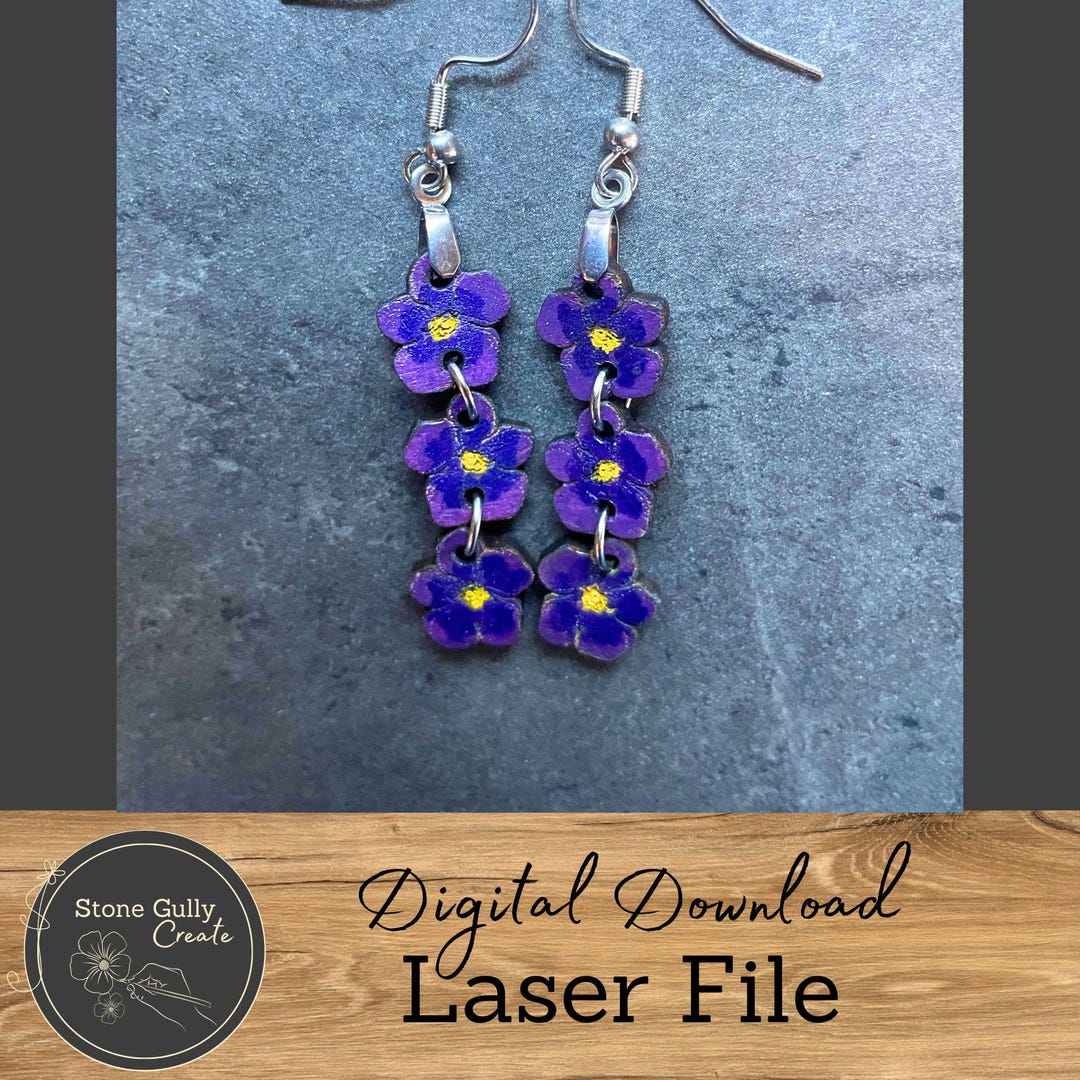 African Violet Charm Earrings SVG, Laser File - Etsy