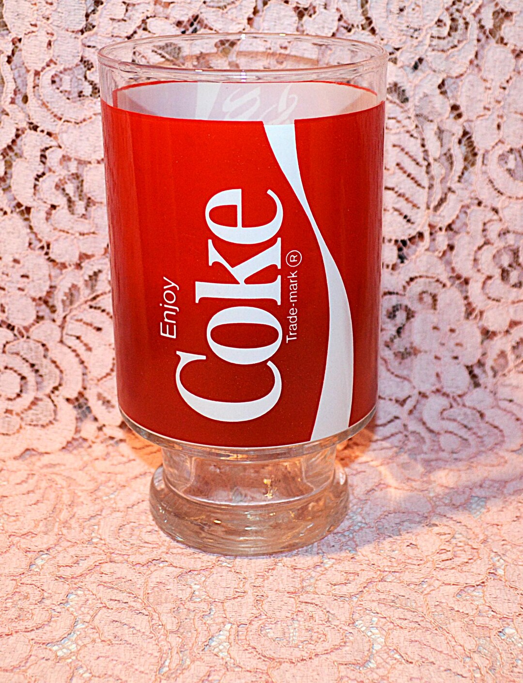 Vintage Red Coke Glass X-large 32oz Pedestal Glass Enjoy Coca-cola Old ...