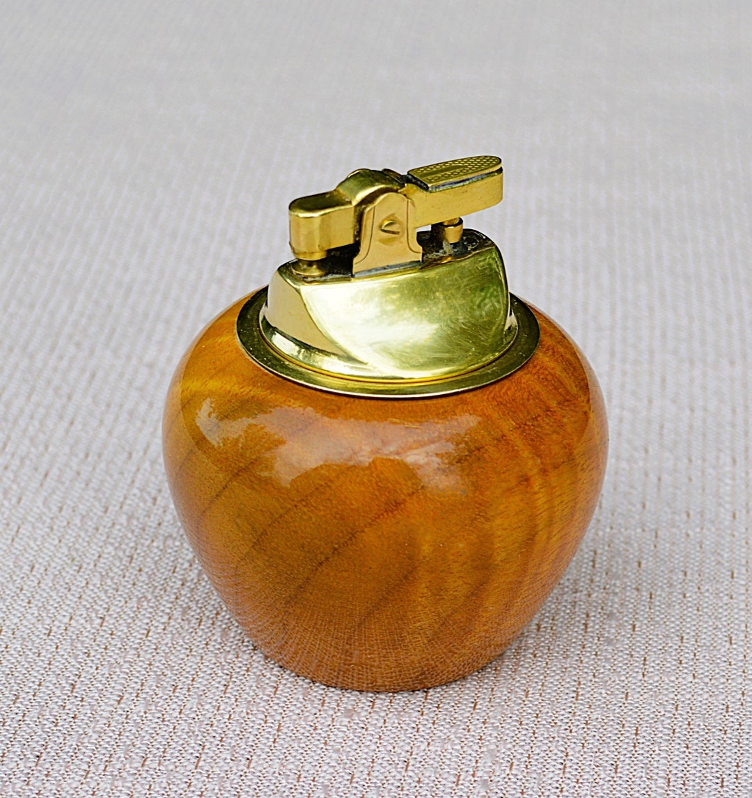 Vintage Brass Table Lighter Complete MCM Wooden Brass Table Lighter ...