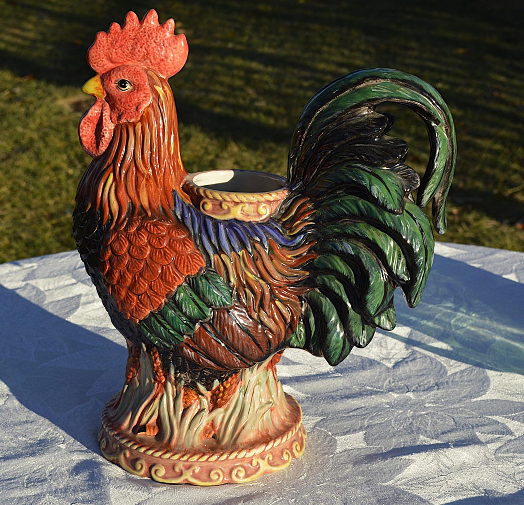 Large 12.5" Ceramic Rooster Planter by Burton and Burton - Vibrant Bold ...