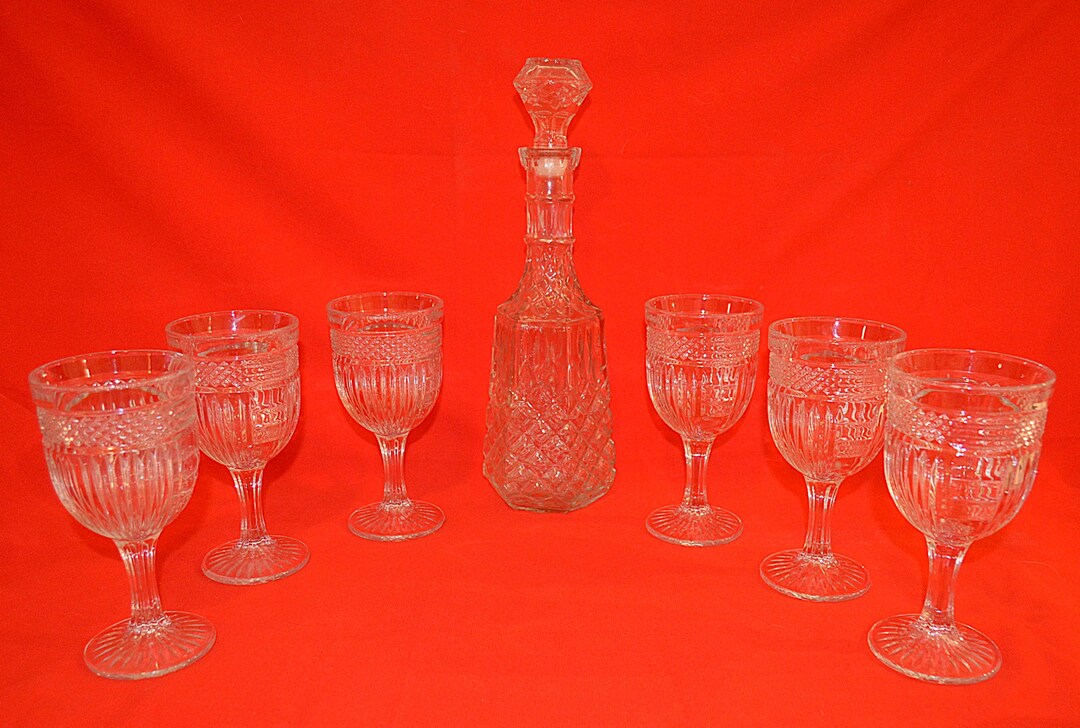Libbey Radiant Wine Glass Goblets Set of 7 - 6 Beautiful Heavy Libbey Radiant Cut Crystal Wine ...