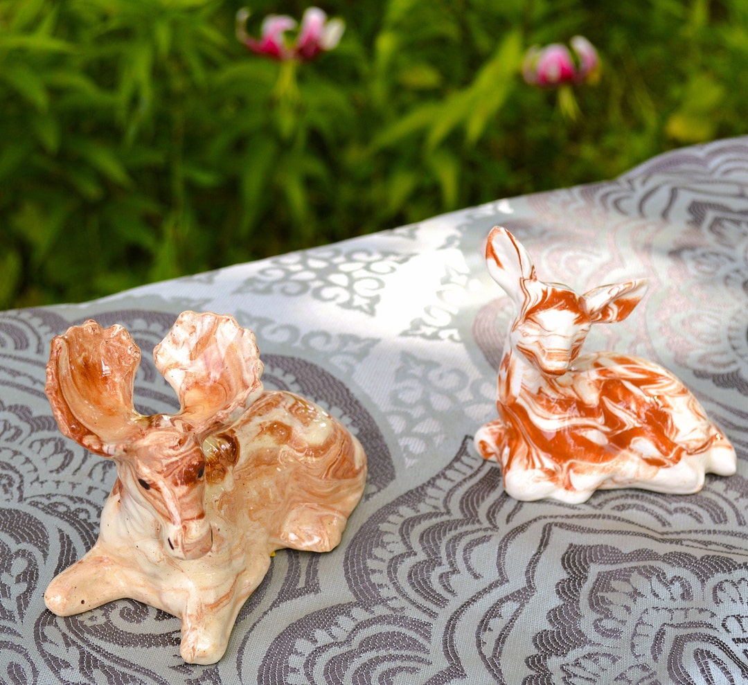 Lot of 2 Vintage Montana and Yellowstone Clay Moose and Fawn Made W ...