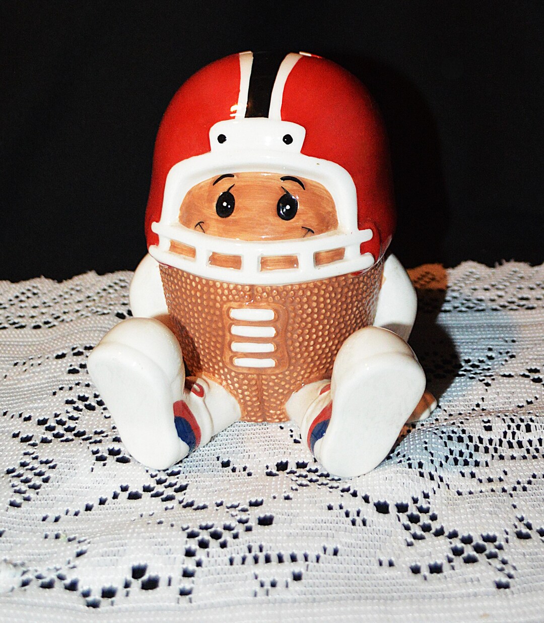 Vintage Football Piggy Coin Bank - Ceramic Football Face With Helmet ...