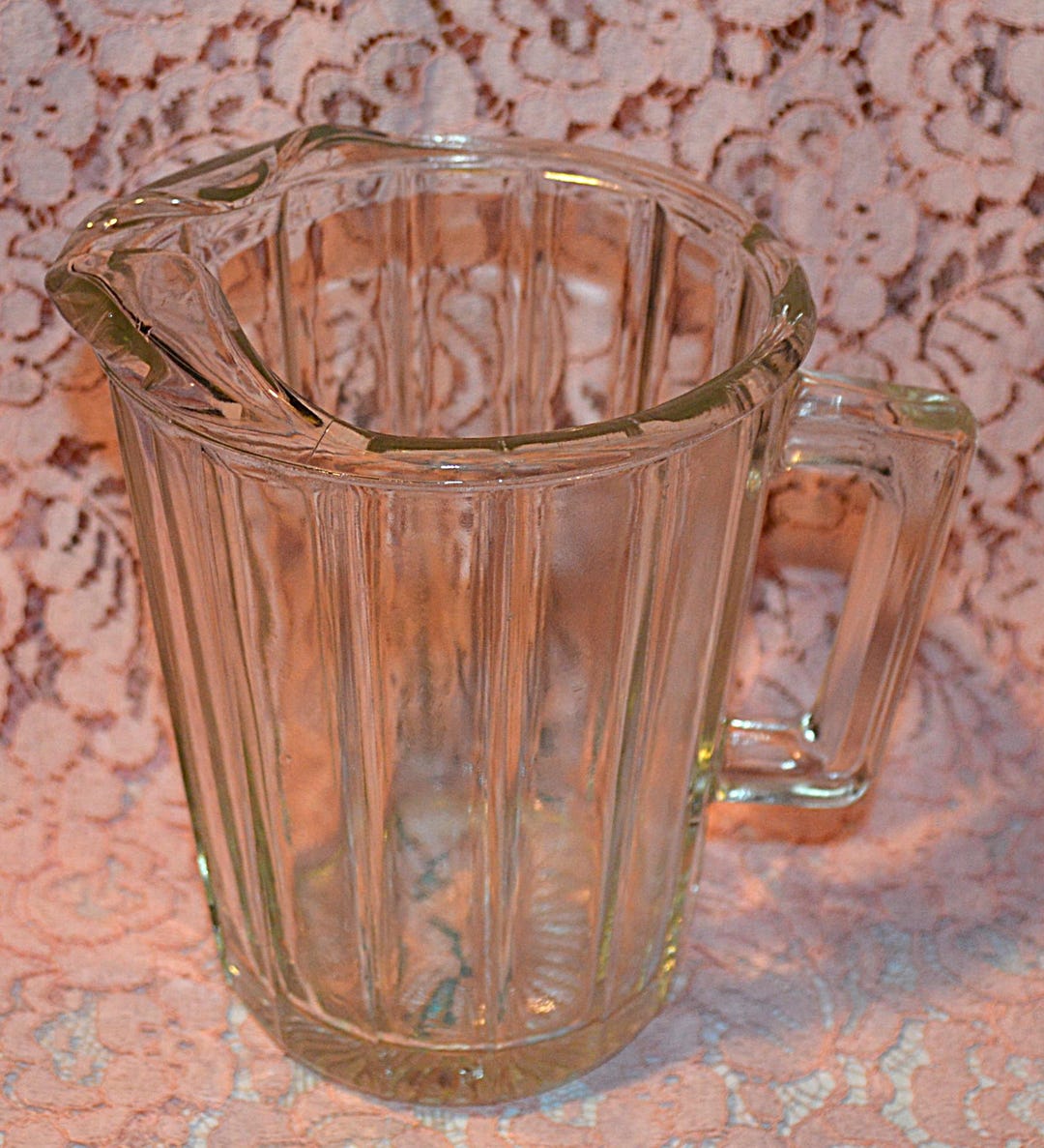 Vintage Hazel Atlas Heavy Clear Glass Paneled Pitcher 6.25" Tall X 5 ...