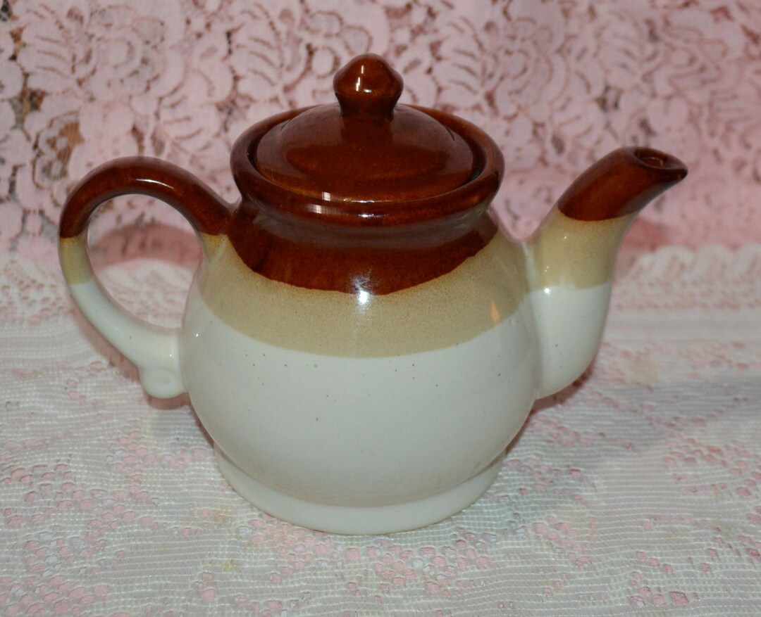 Vintage Tan and Brown Teapot With Lid, Stoneware, Old World Charm ...