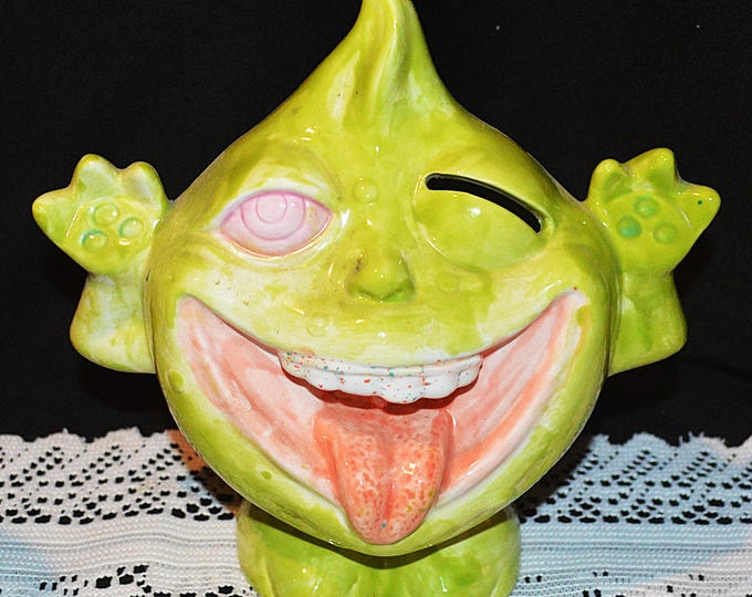 Rare Vintage Mayco Creepy Cabbage Coin Money Bank - Crazy Face Cabbage ...