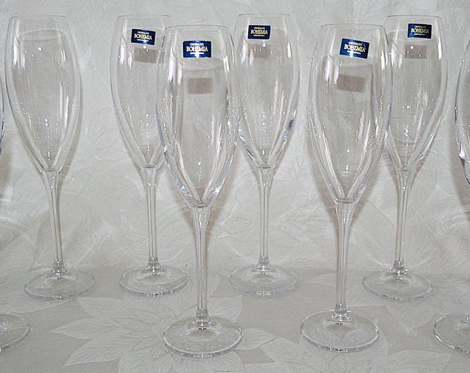 Set of (8) Crystalite Bohemia Crystal Fluted Wine Glasses Such as ...