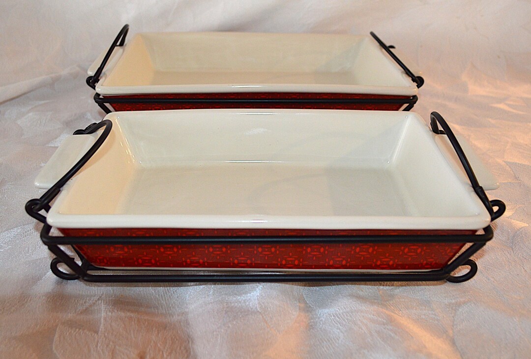 4 Piece Stoneware Set Red Bakeware Large Roaster 13" by 9" and Smaller ...