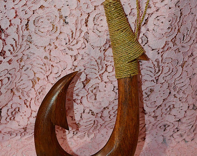 Hawaiian Fish Hook Hand Carved Wood Hanging Decoration - Wall Art ...