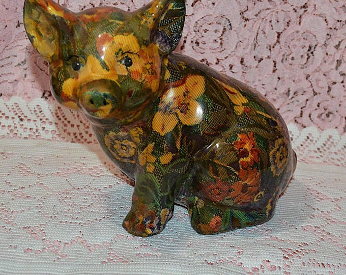 Vintage Porcelain Patchwork Pig Figurine by Joan Baker - Floral Designs ...