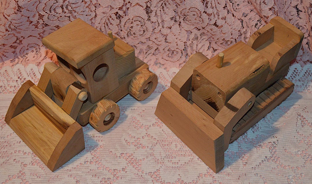 Set of Two Wood Folk Art Bulldozer Caterpillar Chain Crawler and Heavy ...