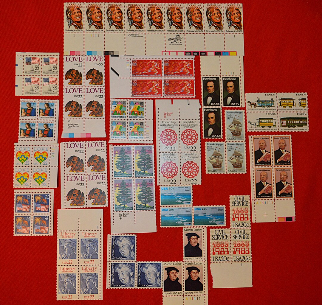 11 Blocks of Four 1980s Postage Stamps 22c US Postal Service Stamps 6 ...