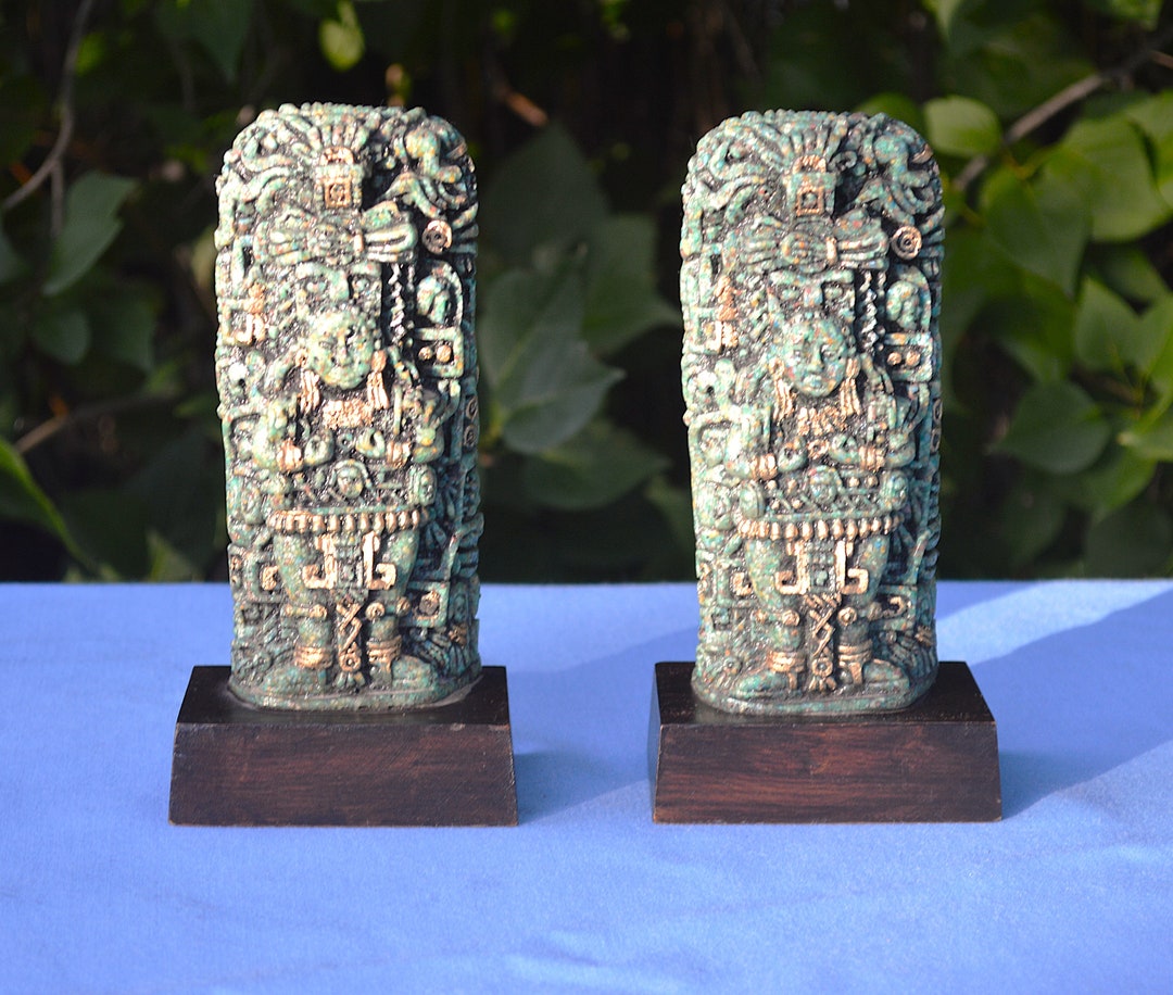 Aztec Maya Mesoamerica Totem Stela Carving Artifact Stelae Bookends Set ...