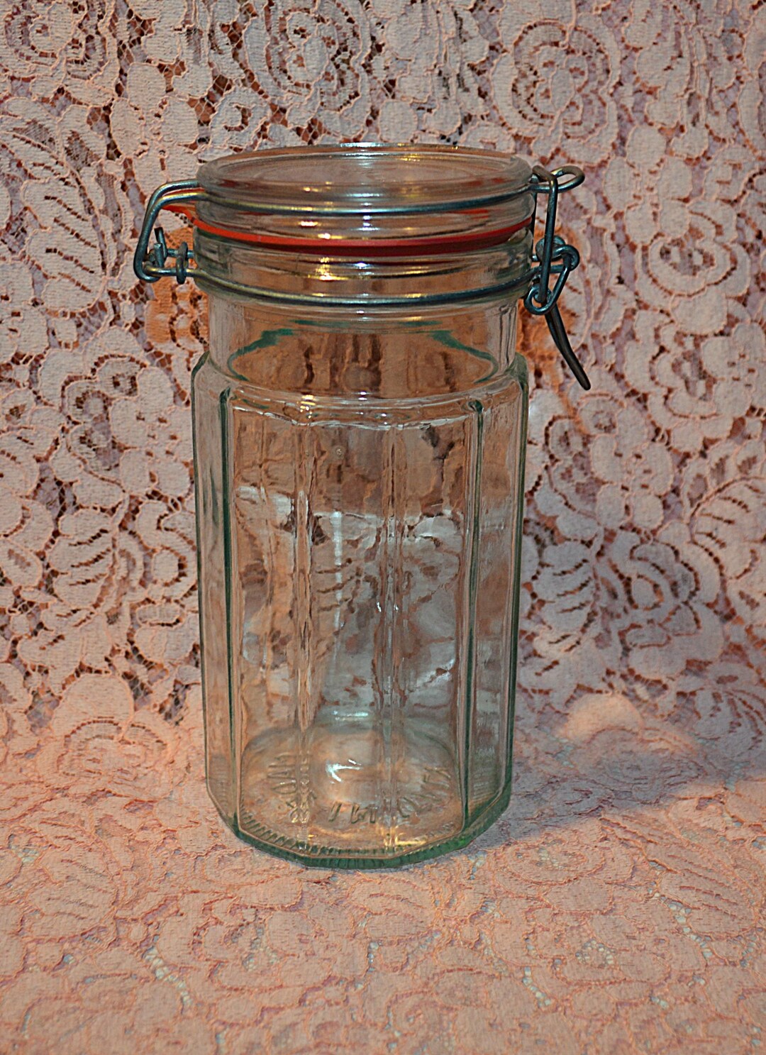 Vintage Hermetic Seal Top Embossed Glass Jar Container Made in Italy ...