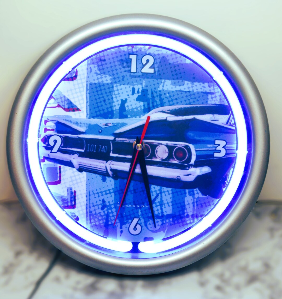 Vintage Classic Chevy Impala Clock Sterling and Noble Blue Light up ...