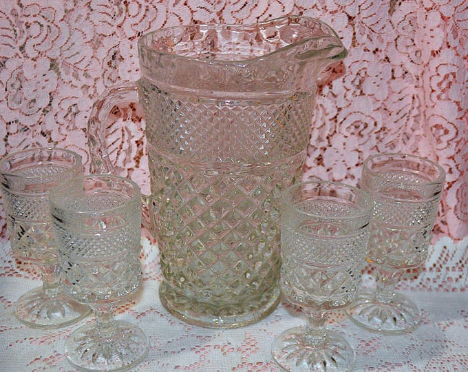 5 Piece Anchor Hocking Vintage Elegant Heavy Cut Crystal Drink Set ...