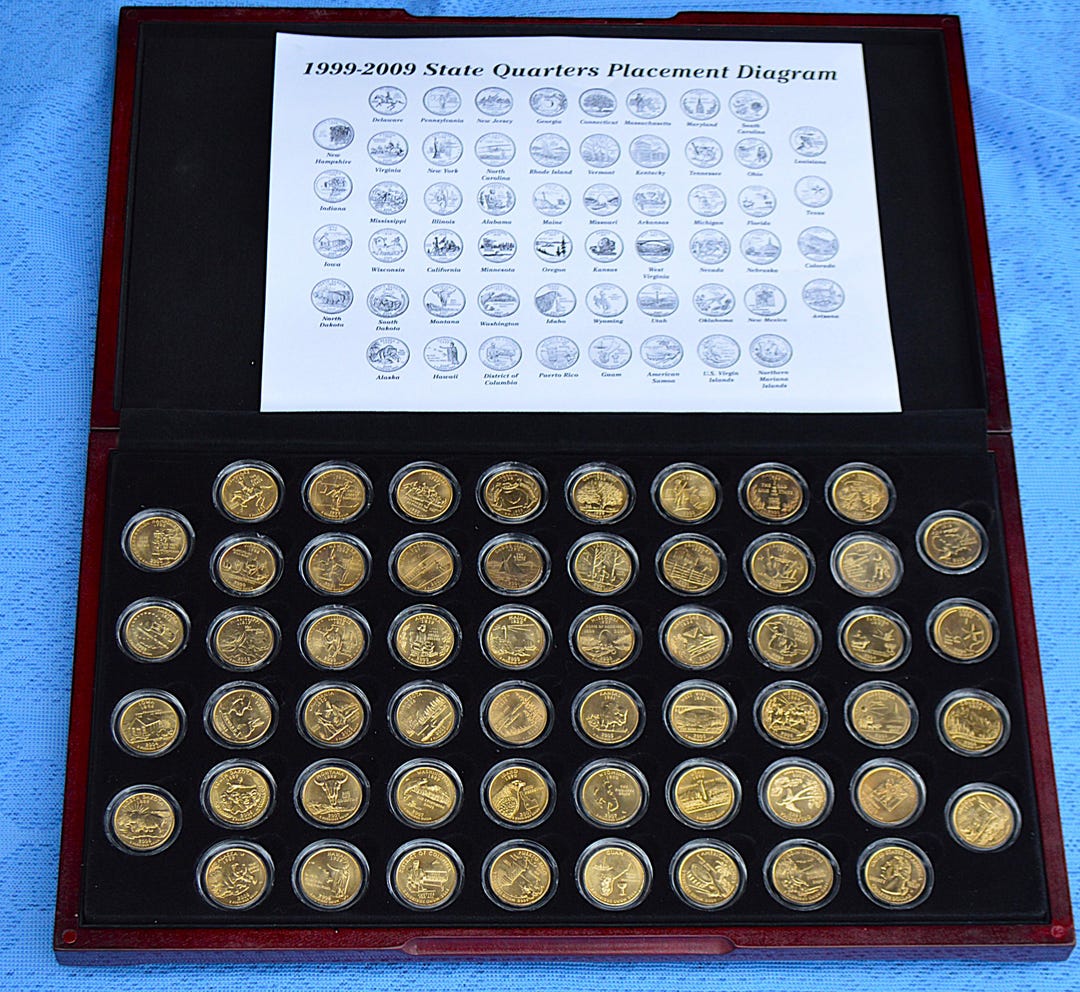1999 - 2009 State & Territory Quarters Set - 24 Kt Gold Plated 56 ...