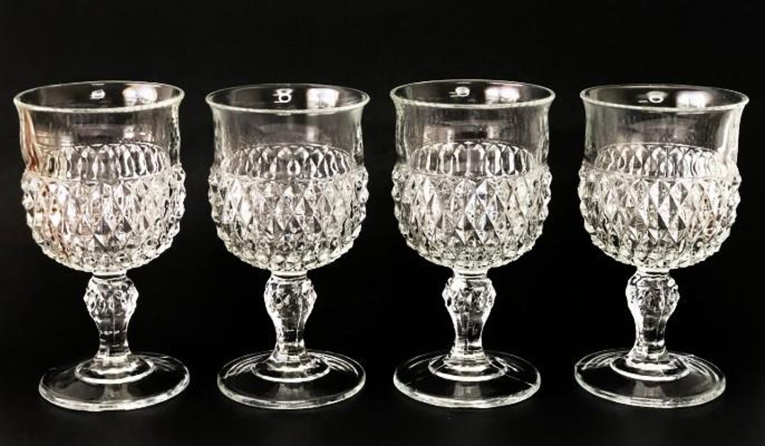 Diamond Point Clear Goblets Vintage Indiana Glass 1960s Crystal ...
