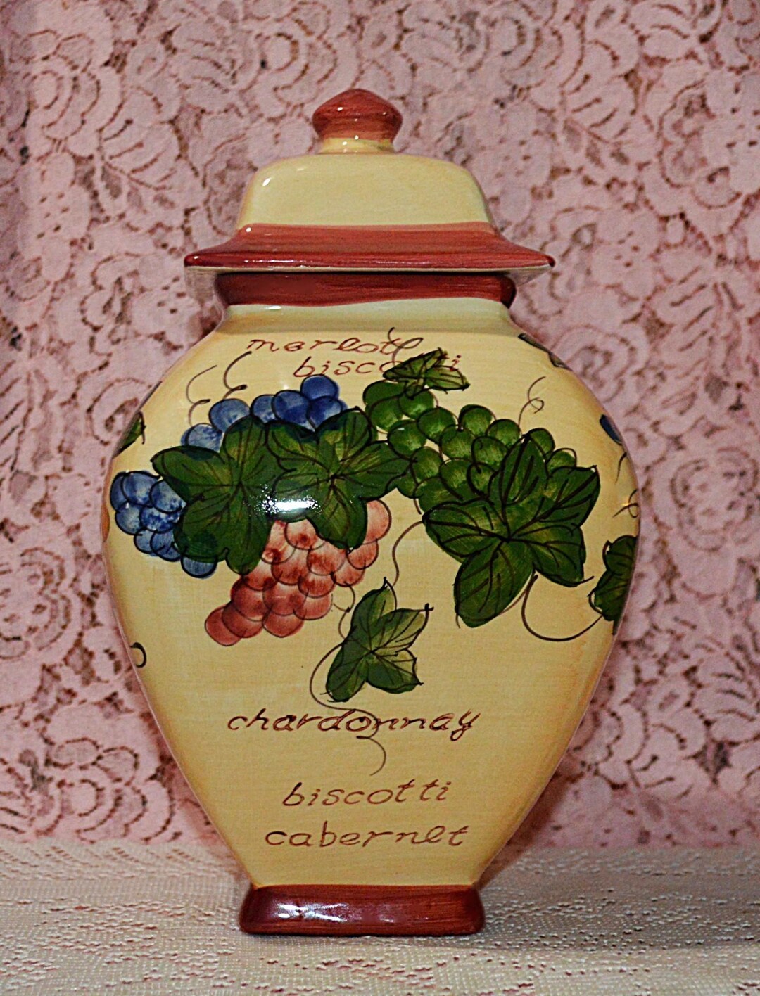 Vintage Nonni's Tuscan Grapes Biscotti Jar-ceramic Vineyard Canister ...