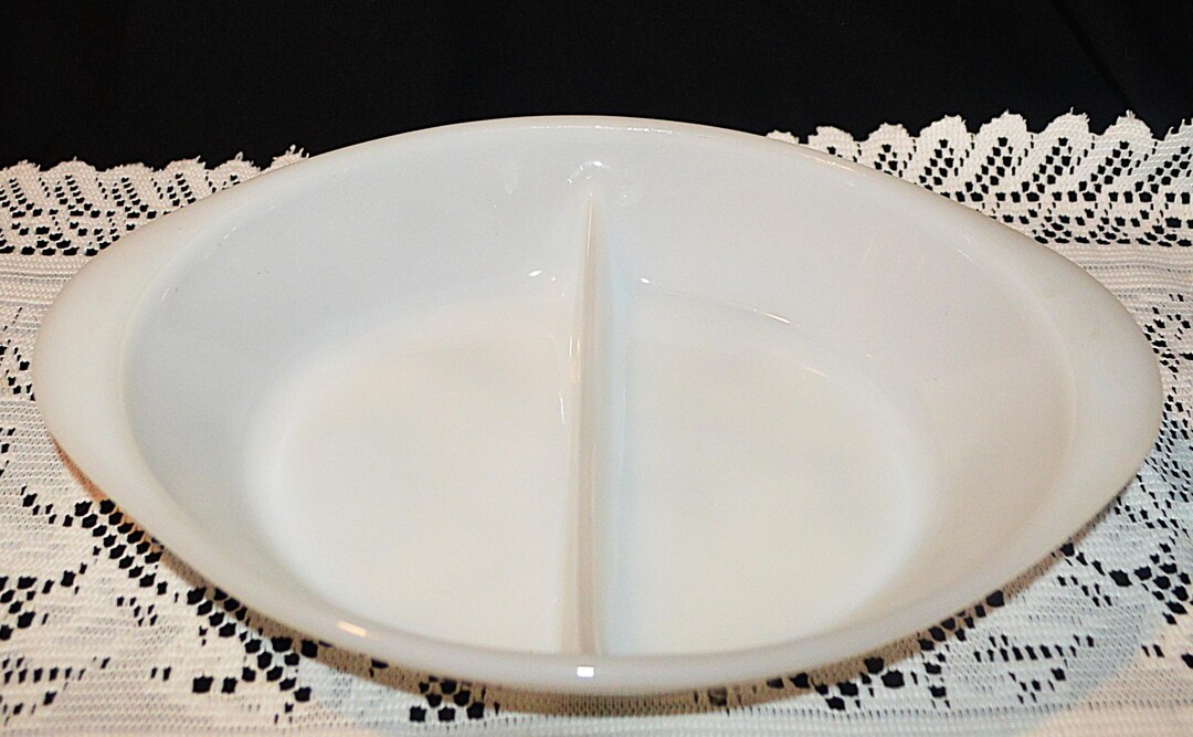 Oval Divided Baker Dish Glasbake Milkglass by Mckee Vintage Milk Glass ...