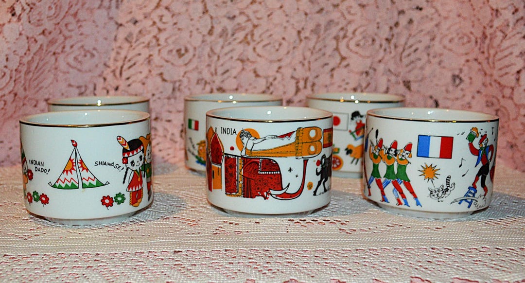 Vintage Hellerware - Flags of the World Coffee Cup Set of 6 - Porcelain ...