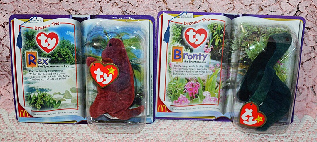 Set of Two -mcdonald's TY - 1995 Bronty the Brontosaurus Teenie Beanie ...