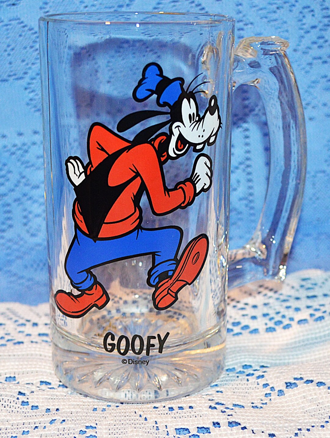 Vintage Goofy Beer Glass Mug Handle Cup Walt Disney Collectible Cartoon ...