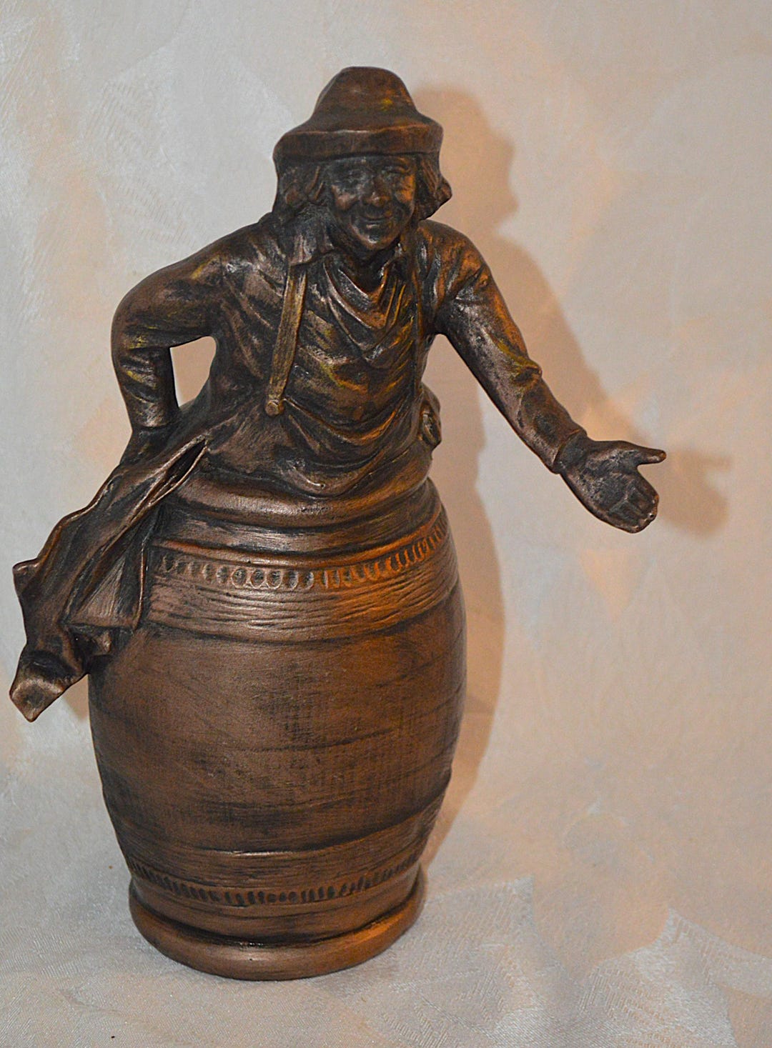 Vintage Ceramic Hand-painted Rodeo Clown in Barrel - Bronze Tone ...